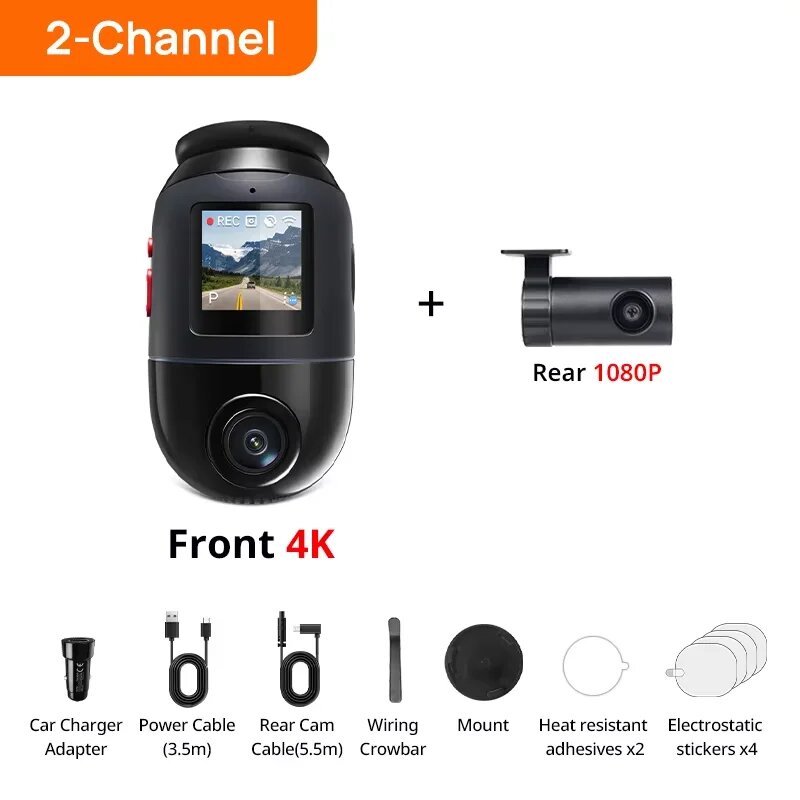 Видеорегистратор 70mai 4K Omni X800 с комплектом жестких проводов Front n Rear Cam Set, 128GB Card