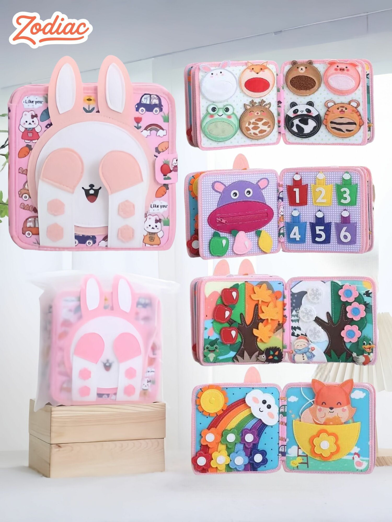 Кролик-Пятнистый олень, детская развивающая игрушка, книга из сенсорной фетровой ткани, доска для занятий малышей, обучение основным жизненным навыкам, подходит для детей от 1 до 6 лет.