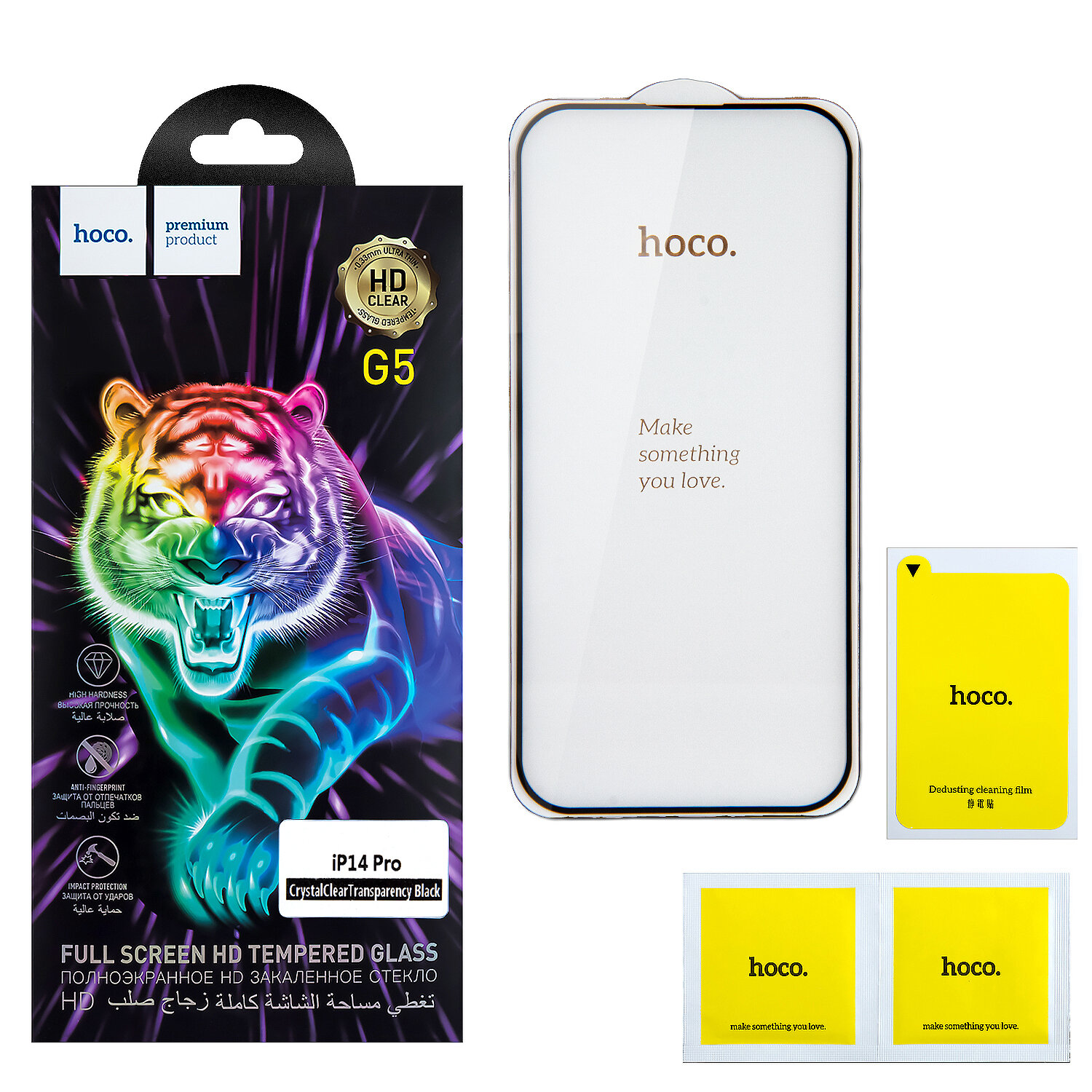 Защитное стекло iPh 14 Pro Full Screen G5 black HOCO тонкая рамка