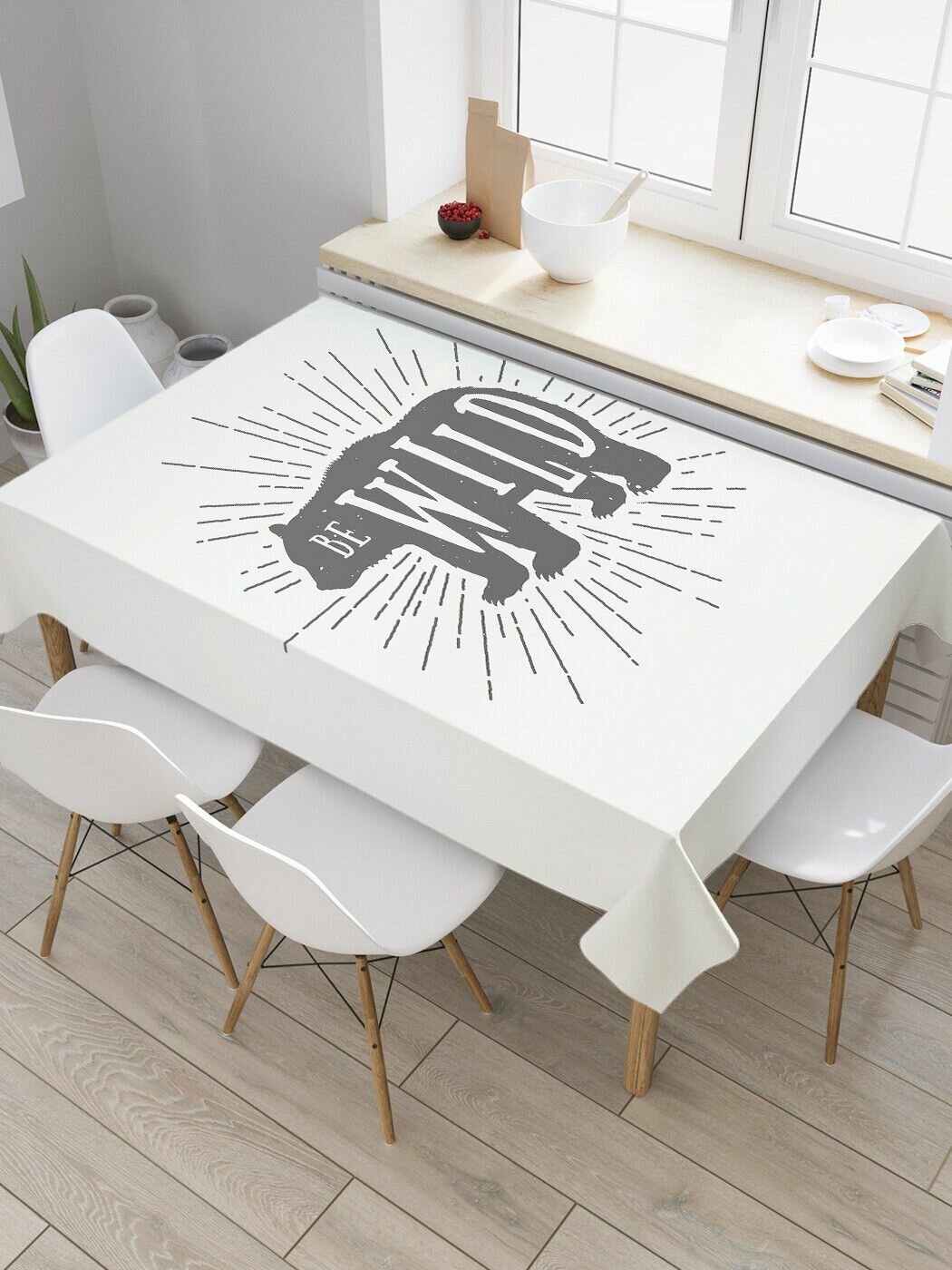 Прямоугольная водоотталкивающая тканевая скатерть на стол JoyArty с рисунком "Дикий медведь" 145 на 180 см