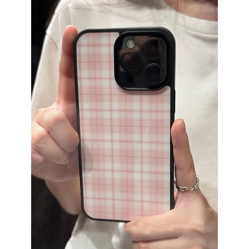 Ins Корейский чехол для телефона с розовой сеткой для девочек для iPhone 16 15 14 13 12 11 Pro Max Plus Минимализм Advenced Y2k Anti Fall Shell