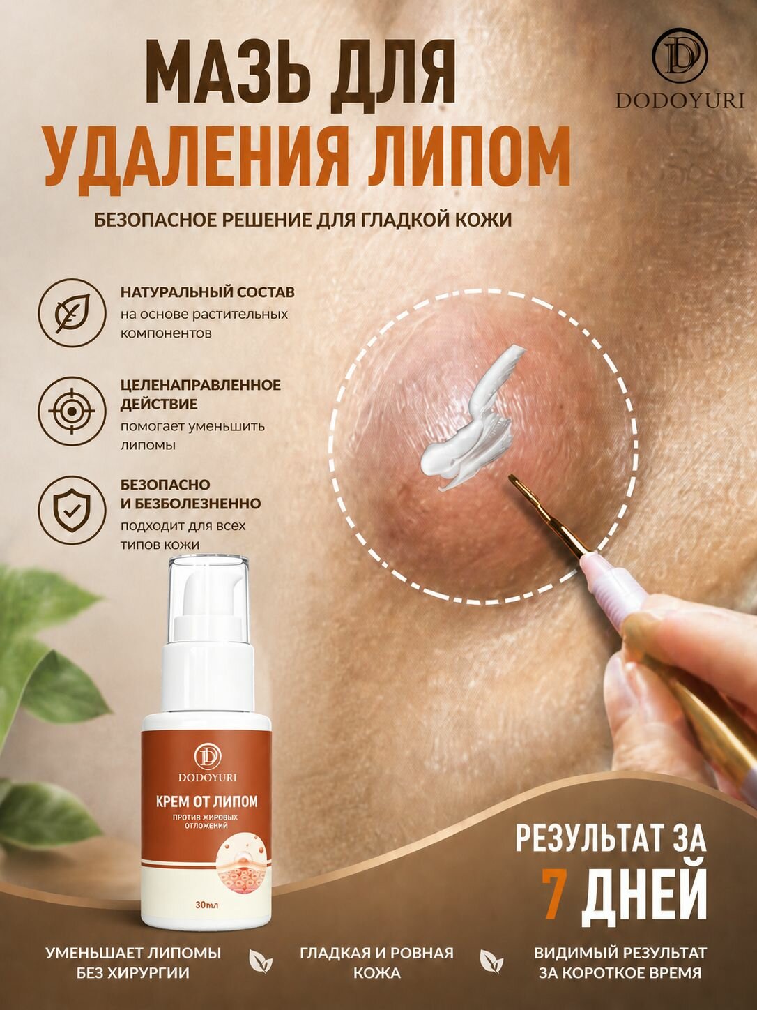 DODOYURI Крем для удаления подкожных отёков, зоба и липом, 30 г Подходит при отёках кожи, апельсиновой корке и фиброзных липомах