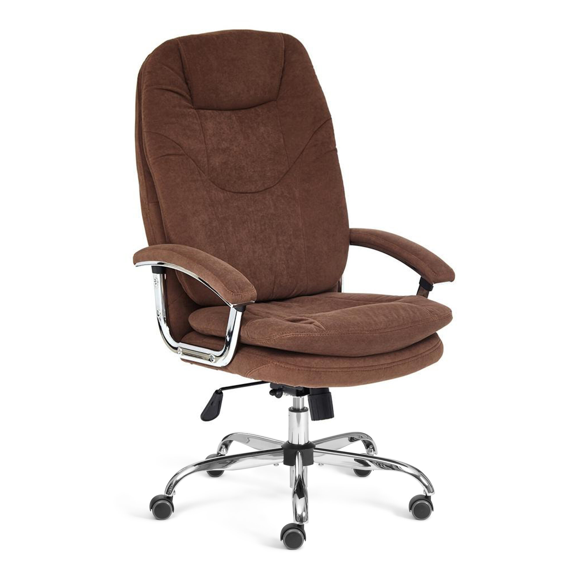 Офисное кресло для руководителя TetChair, флок, коричневое, хромированная крестовина, до 120 кг