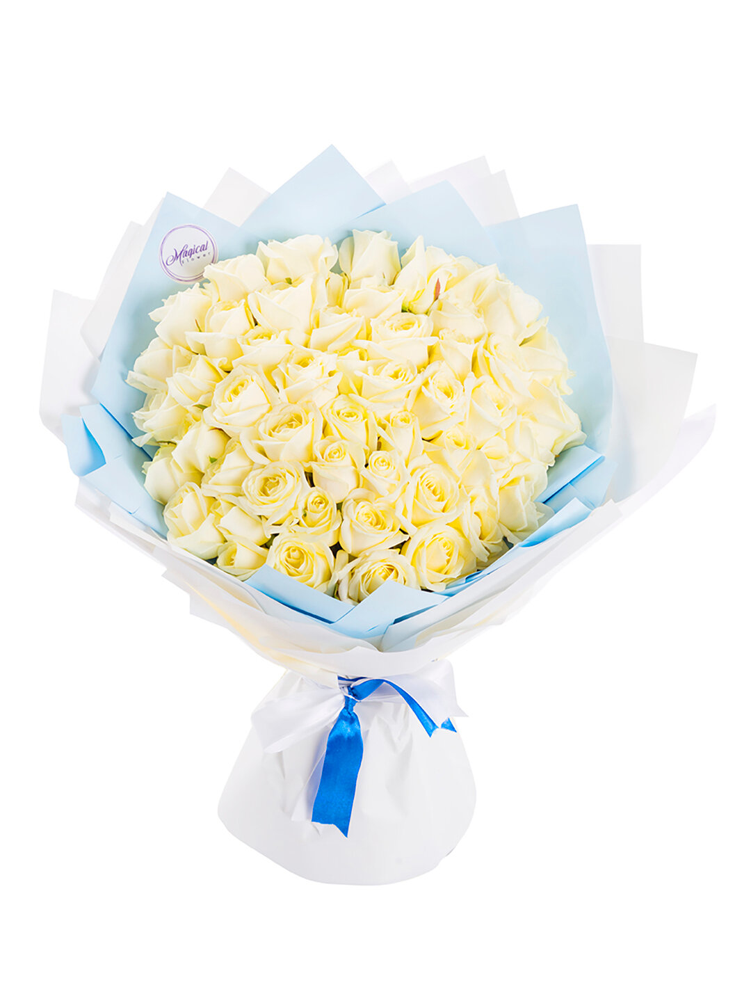Букет из 51 белой розы, 40 см, Кения, монобукет от Magical Flower