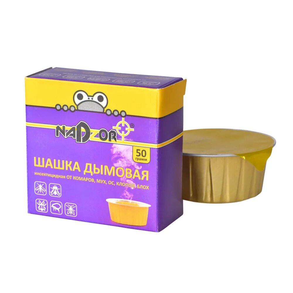 Шашка дымовая инсектицидная NADZOR от мух, комаров, ос, клопов, блох, 50г
