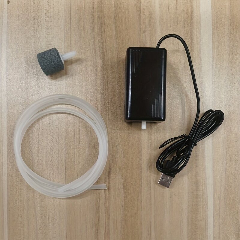 Сверхтихий кислородный USB-насос для аквариума, портативный мини-аэратор для небольших аквариумов и черепашьих мисок, работает от повербанка, без встроенного аккумулятора, черный, с одним отверстием