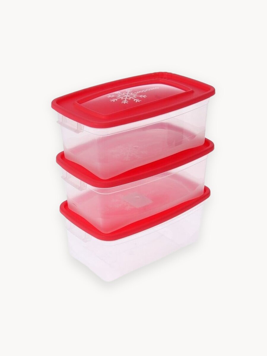 Набор прямоугольных контейнеров для замораживания продуктов «Морозко», 1 л , 3 шт, цвет микс