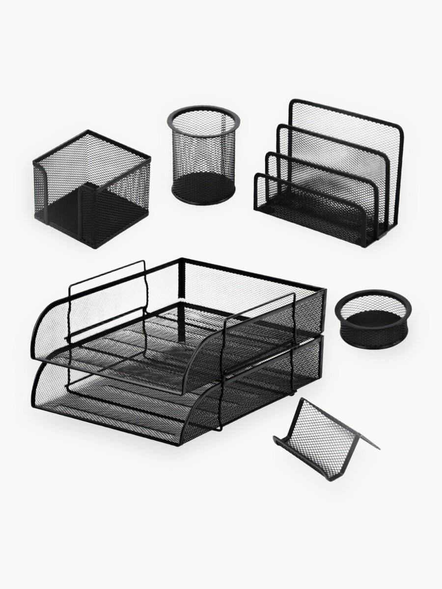 Настольный набор для канцелярии из металла для офиса / дома Brauberg "Germanium" из металла, 7 предметов, черный, 231962