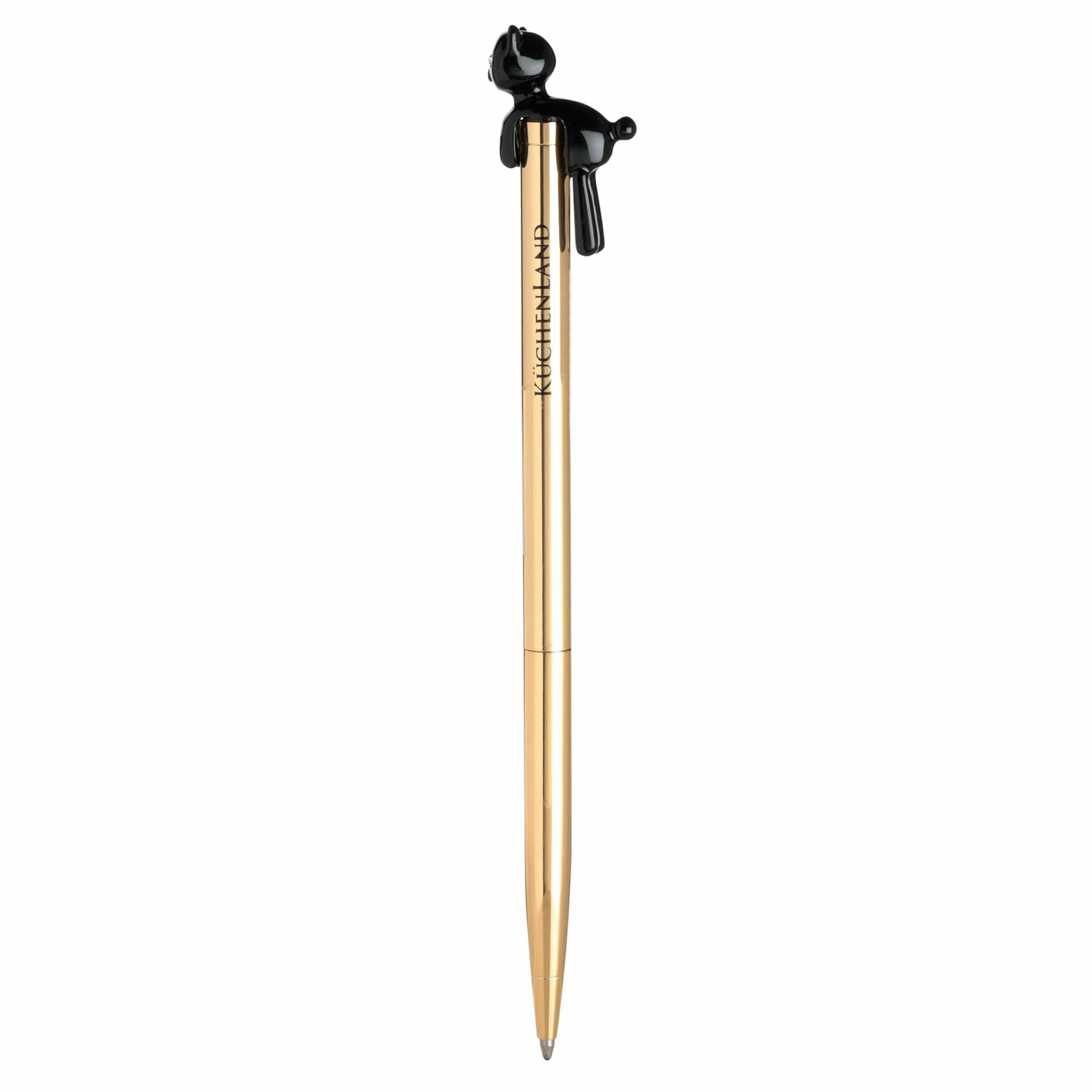 Ручка шариковая, 14 см, с фигуркой, металл, золотистая, Черный кот, Draw figure, Kuchenland