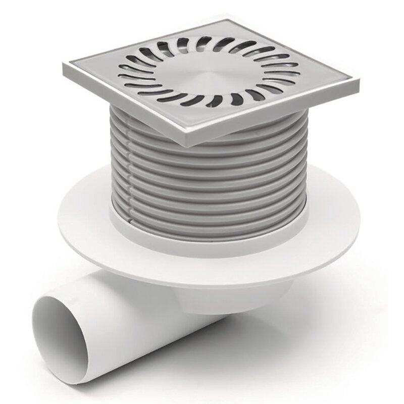 Душевой трап AZARIO DN50 12,0х12,2см, пластиковый, решетка из нержавеющей стали (AZ-425 X L)