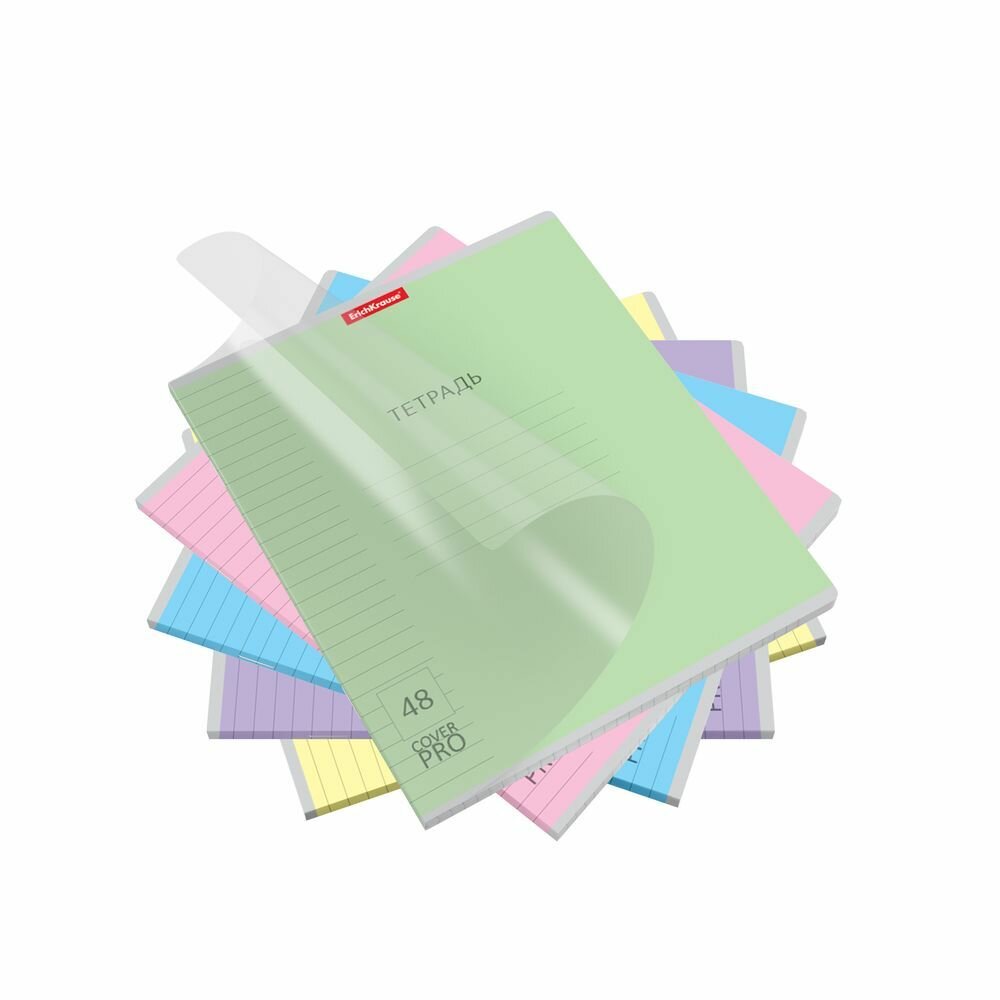 Тетрадь общая ученическая с пластиковой обложкой на скобе ErichKrause Классика CoverPrо ассорти, А5+, 48 листов, линейка_MIX-PACK (упаковка 5 штук)
