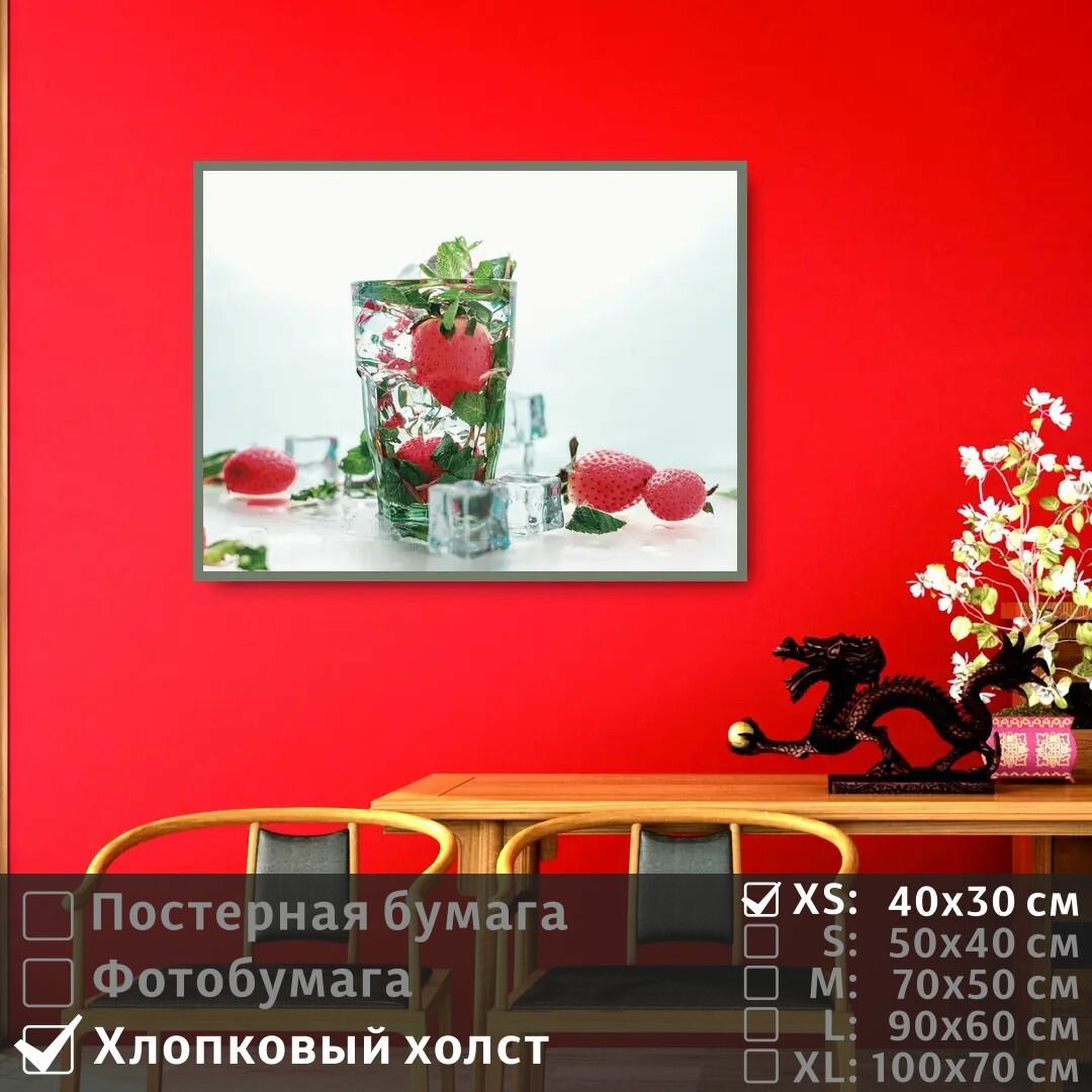 Постер на холсте Летний Коктейль С Клубникой 40х30 см ПолиЦентр