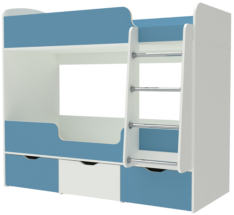 Кровать двухъярусная Малыш Двойняшка 70х160 Белый Светло Синий/Голубой