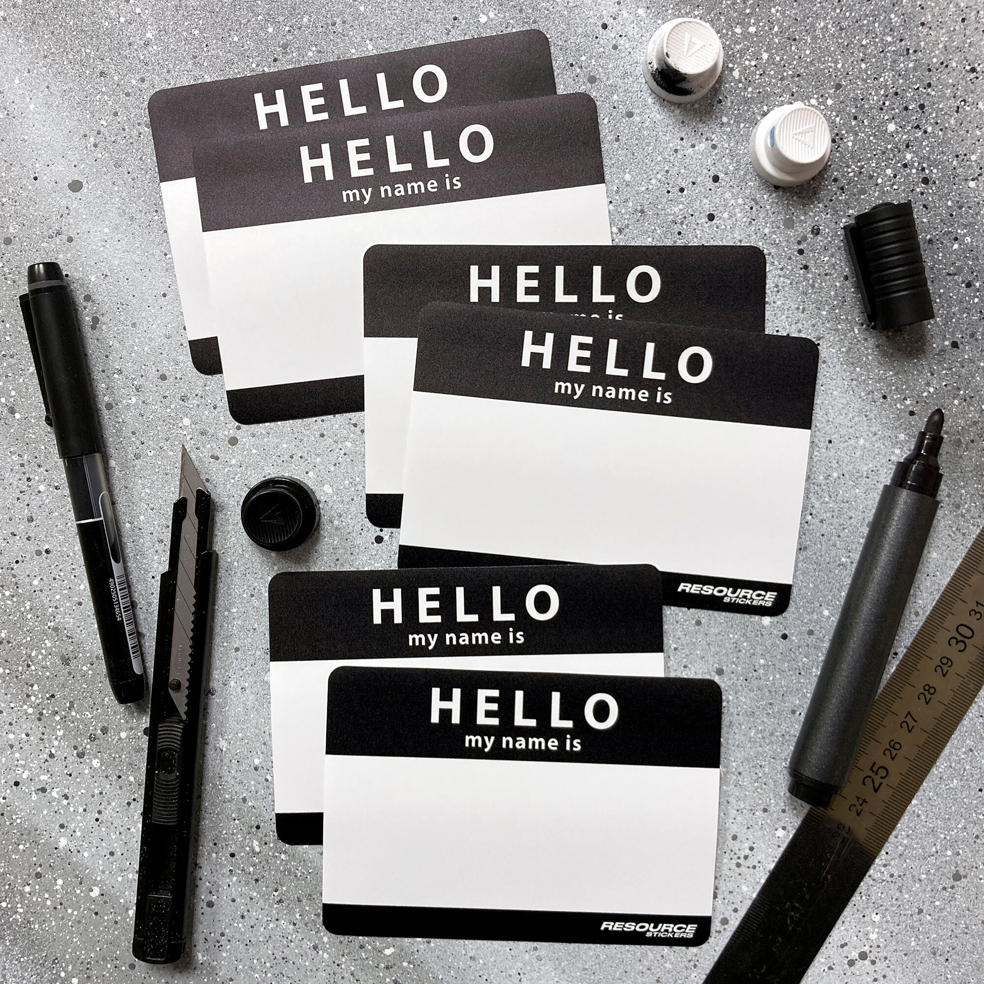 Стикеры для теггинга Hello my name is 6шт. черный/белый / Resource Stickers