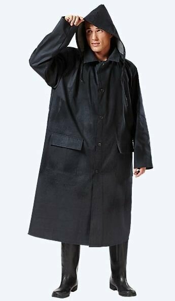 Плащ ПЛ прорезиненный, 194-200/48-50/черный. Плащ рабочий мужской. Спецодежда для рыбной промышленности.