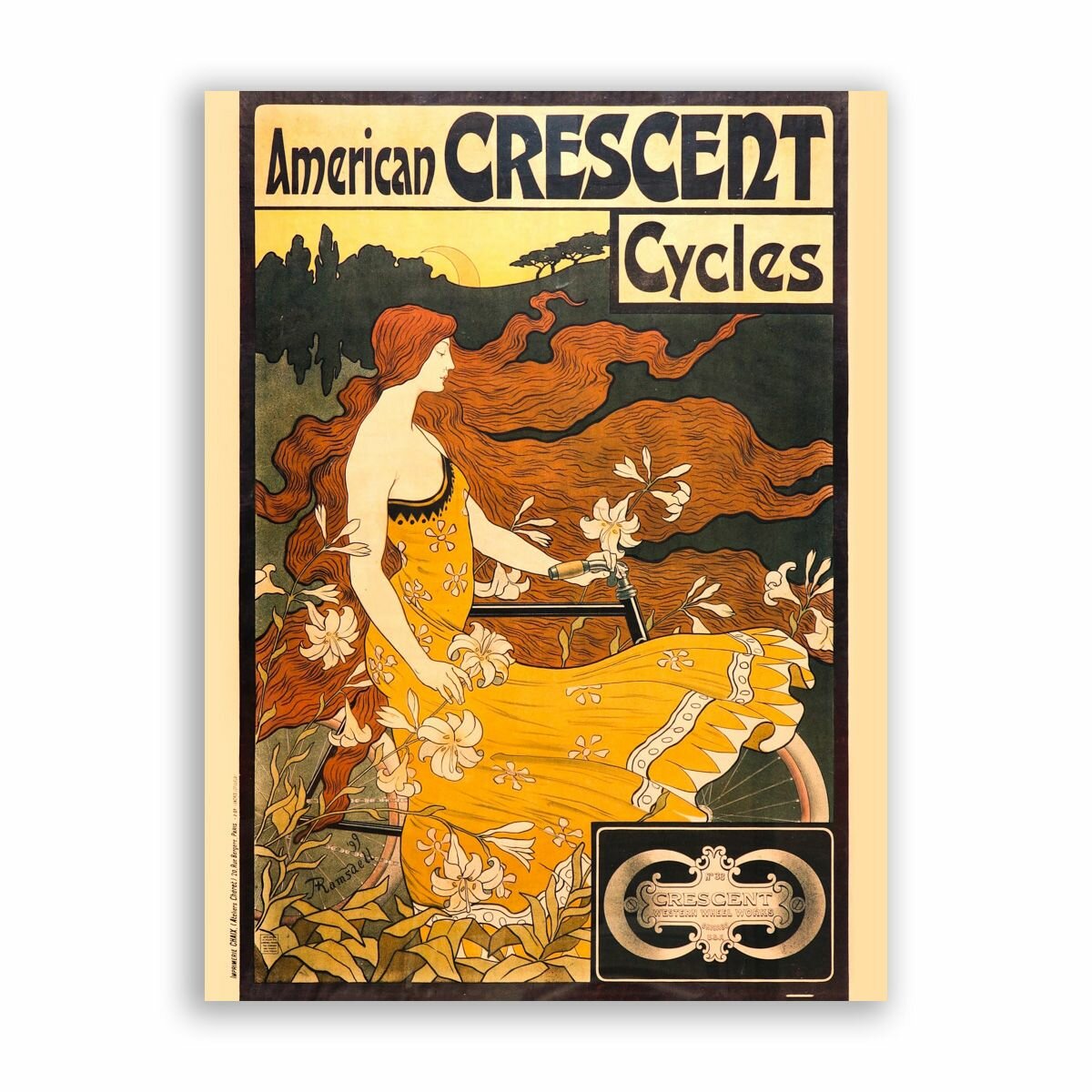 Постер, плакат на бумаге / American Crescent Cycles / Размер 80 x 106 см