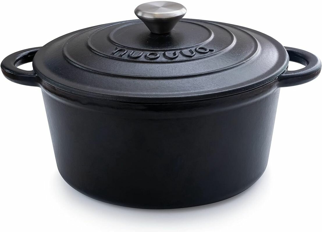 Чугунная кастрюля Nuovva с крышкой (Black), 24 см