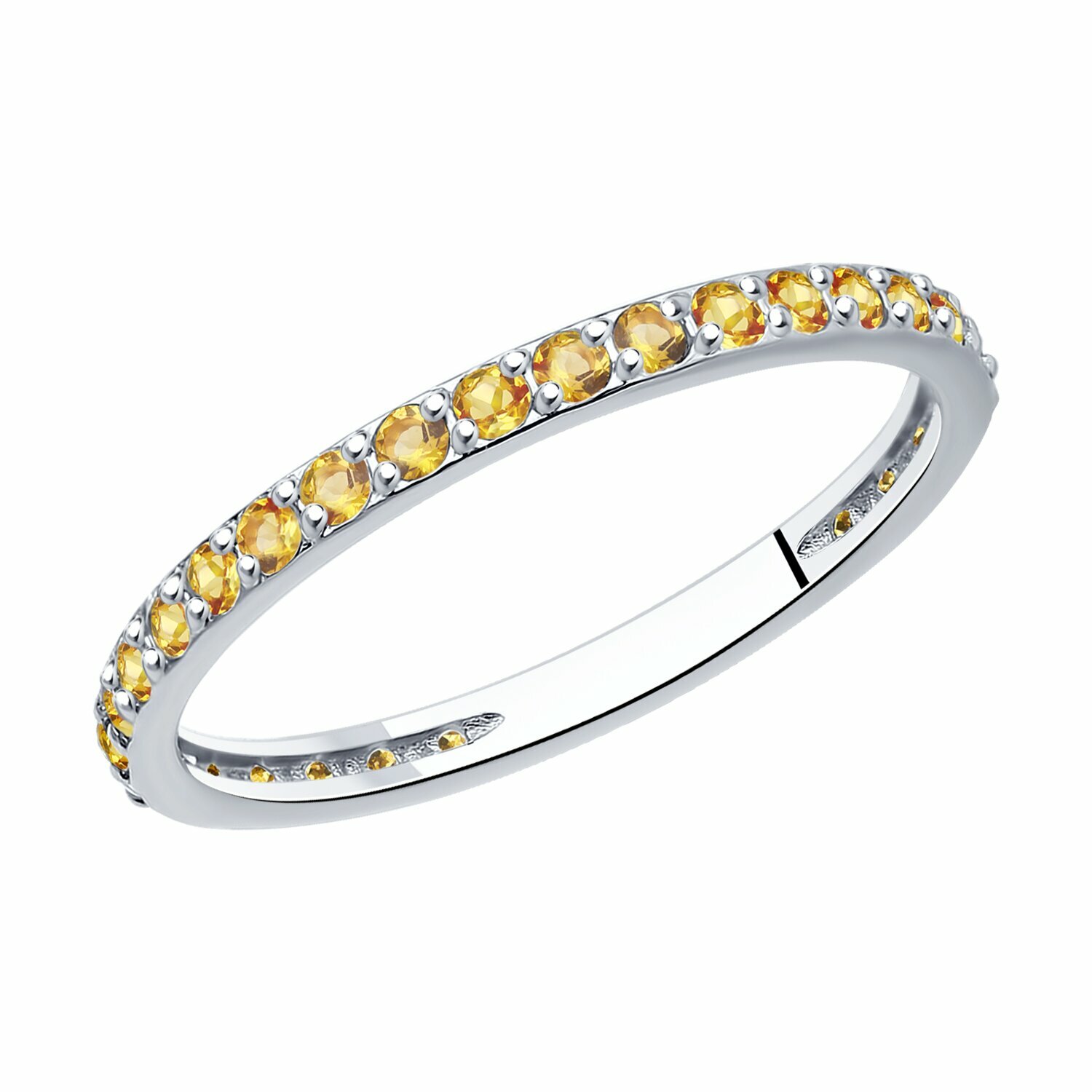 Кольцо, серебро, 925 проба, родирование, цитрин