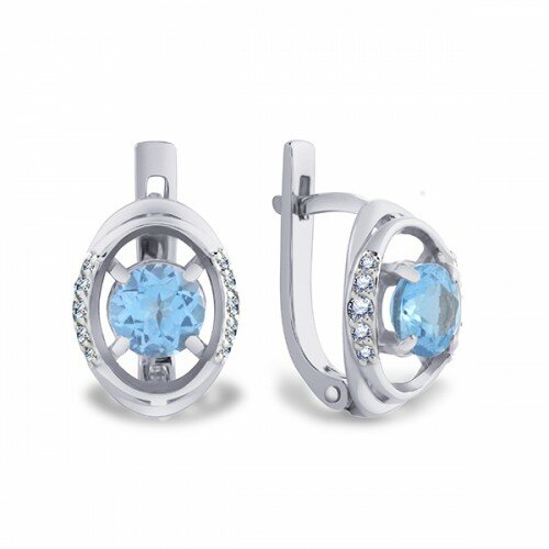 Серьги, серебро, 925 проба, фианит, топаз