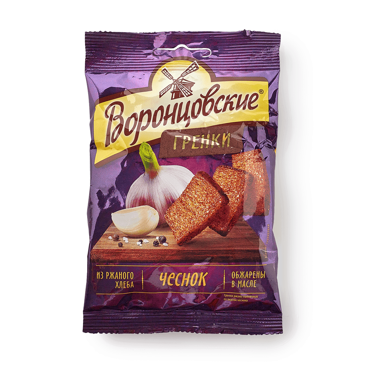 Сухарики-гренки Воронцовские, с чесноком, ржаные, острые, 60 г