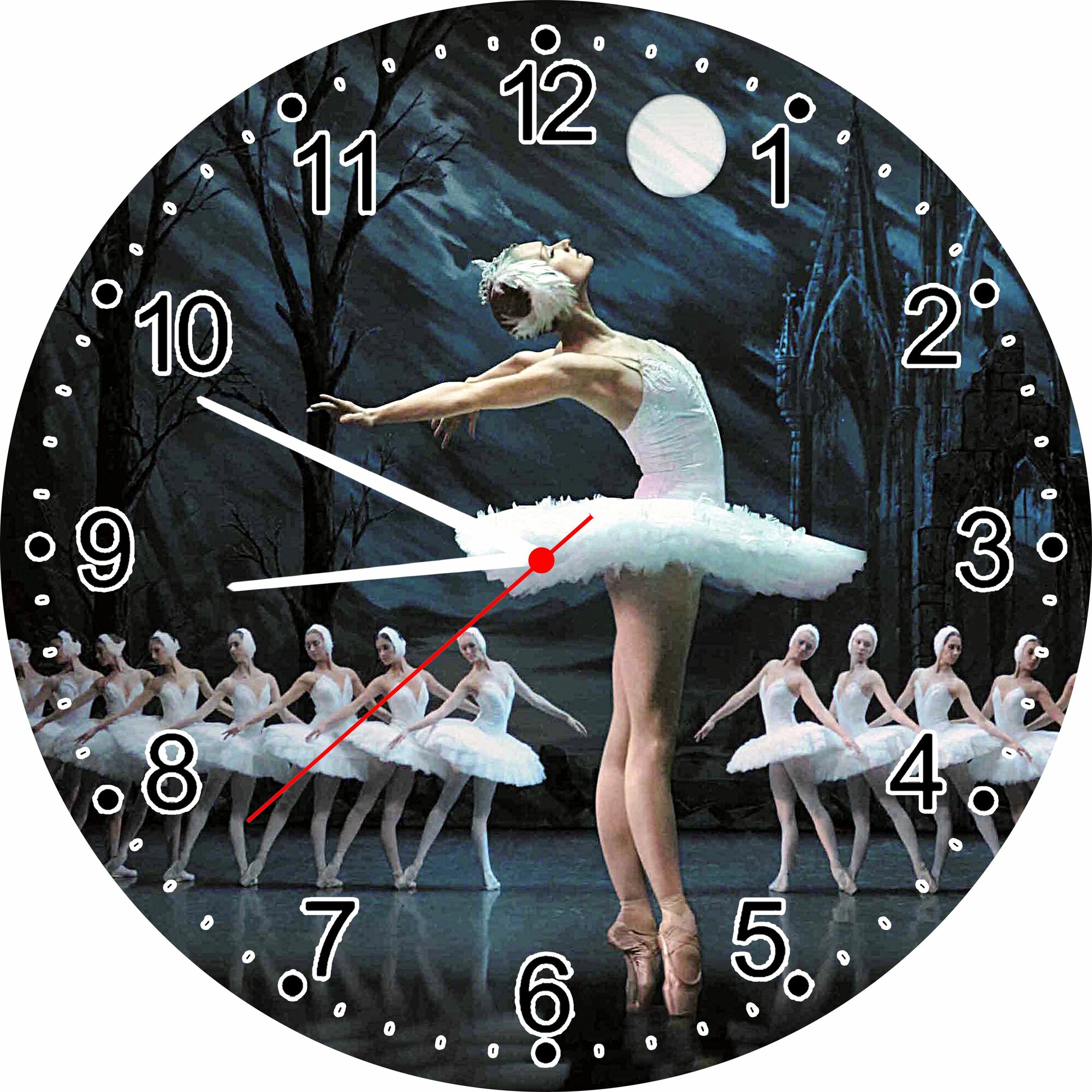 Прима балерина/Балет/Лебединое озеро/Большой театр/ Мариинский театр/Часы из древесины прессованной (МДФ) D - 27 см, толщина 5 мм, Настенные и Настольные, с подставкой в комплекте/ Прекрасные, Уникальные, Авторские, Эксклюзивные, бесшумные