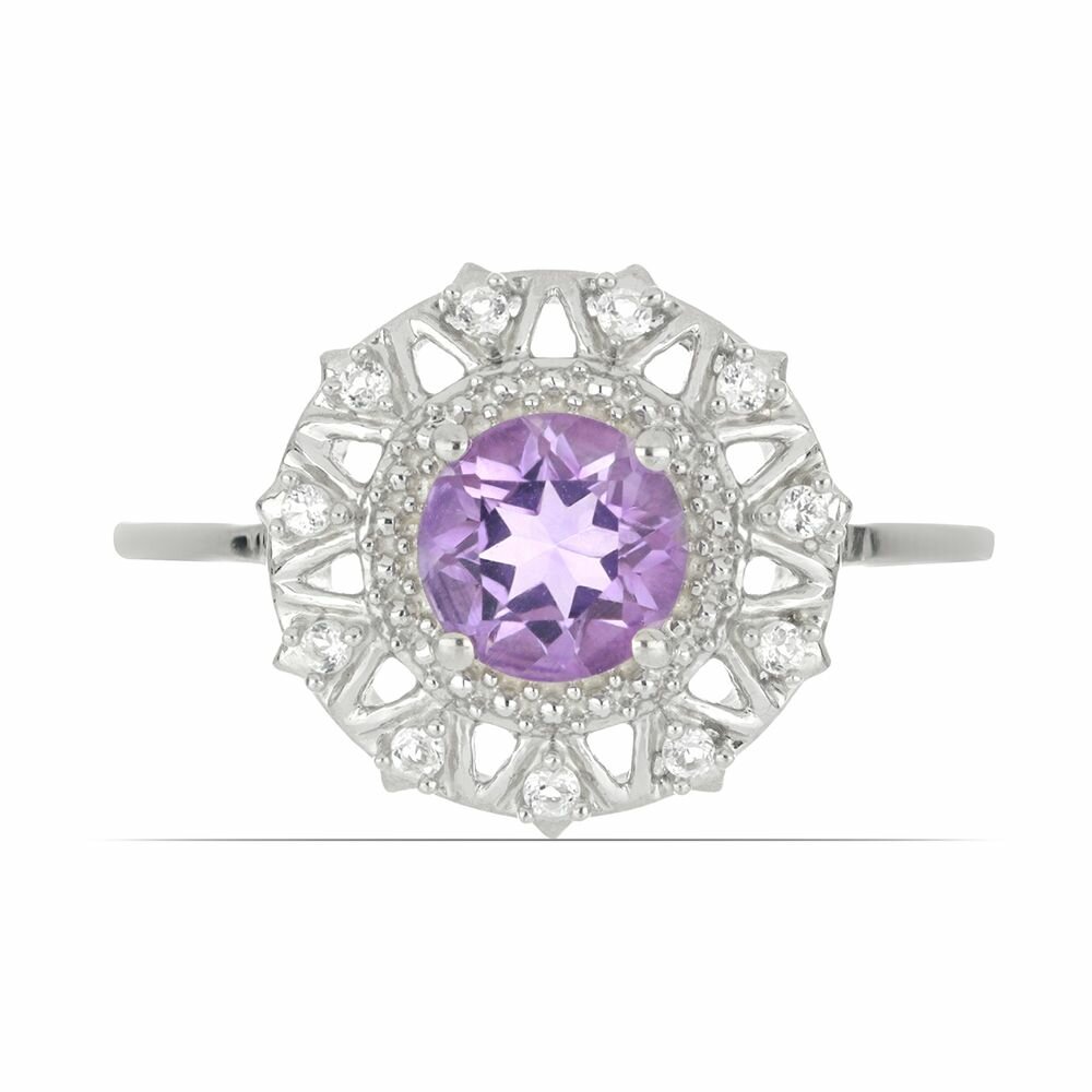 Кольцо тонкое, серебро, 925 проба, родирование, аметист, топаз