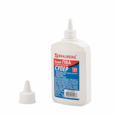 Клей пва-супер BRAUBERG (керамика, ткань, кожа, дерево, бумага, картон), 125 г, 222927