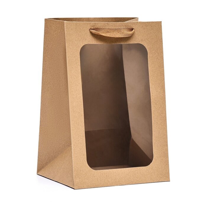 Подарочный пакет, с окном, 30 х 20 х 16 см, крафт