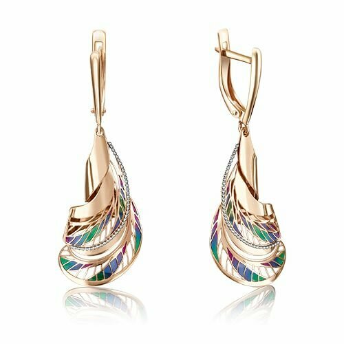 Серьги, красное золото, 585 проба, эмаль