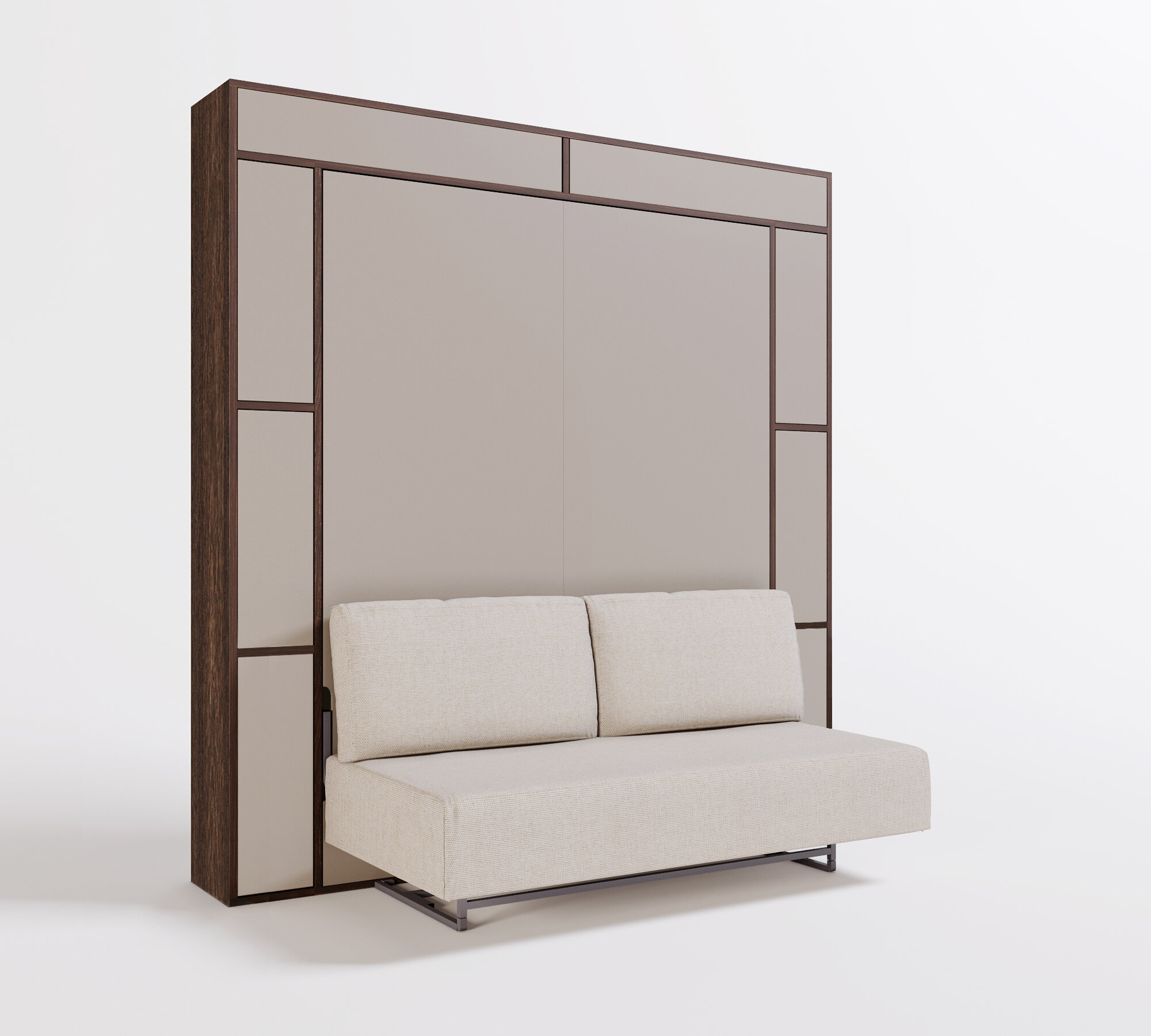 Шкаф кровать-трансформер с диваном Летто Пуф 1400 Форма с расширенными полками Космо