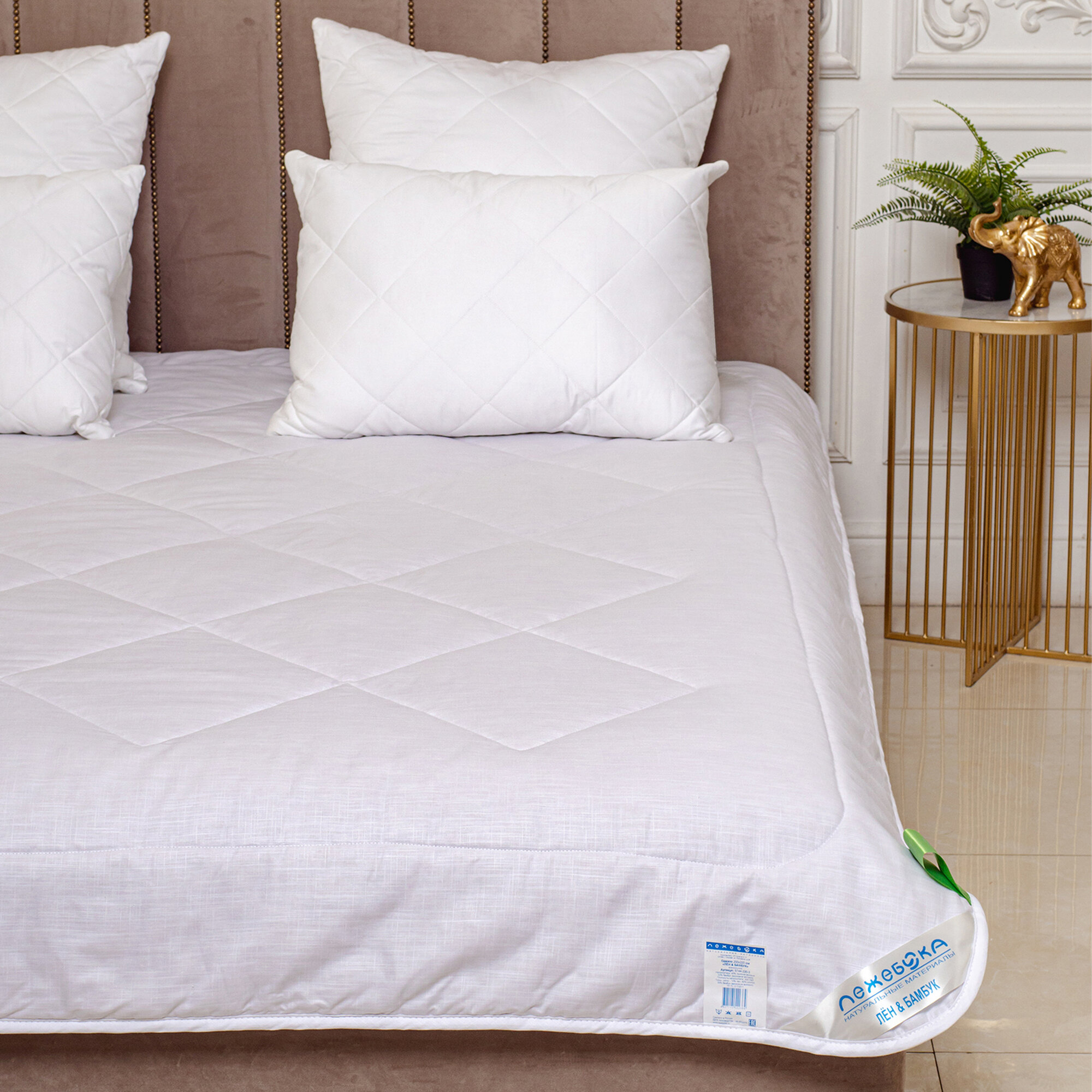 Одеяло лежебока Лён и Бамбук 200х220 в сатине, всесезонное 300 г/м2, цвет белый, 5744-220-3