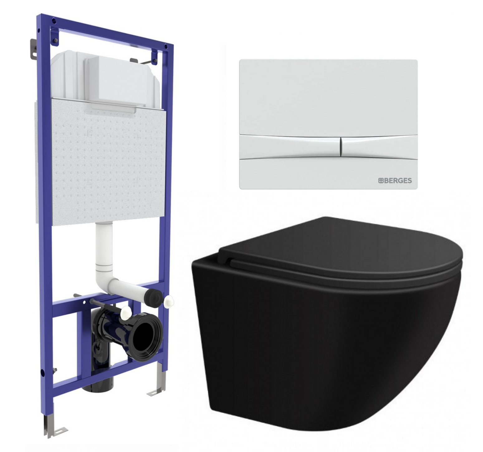 Комплект 3 в 1 инсталляция Berges Wasserhaus Novum 040250 + Подвесной унитаз SinteSi EVI + кнопка белая