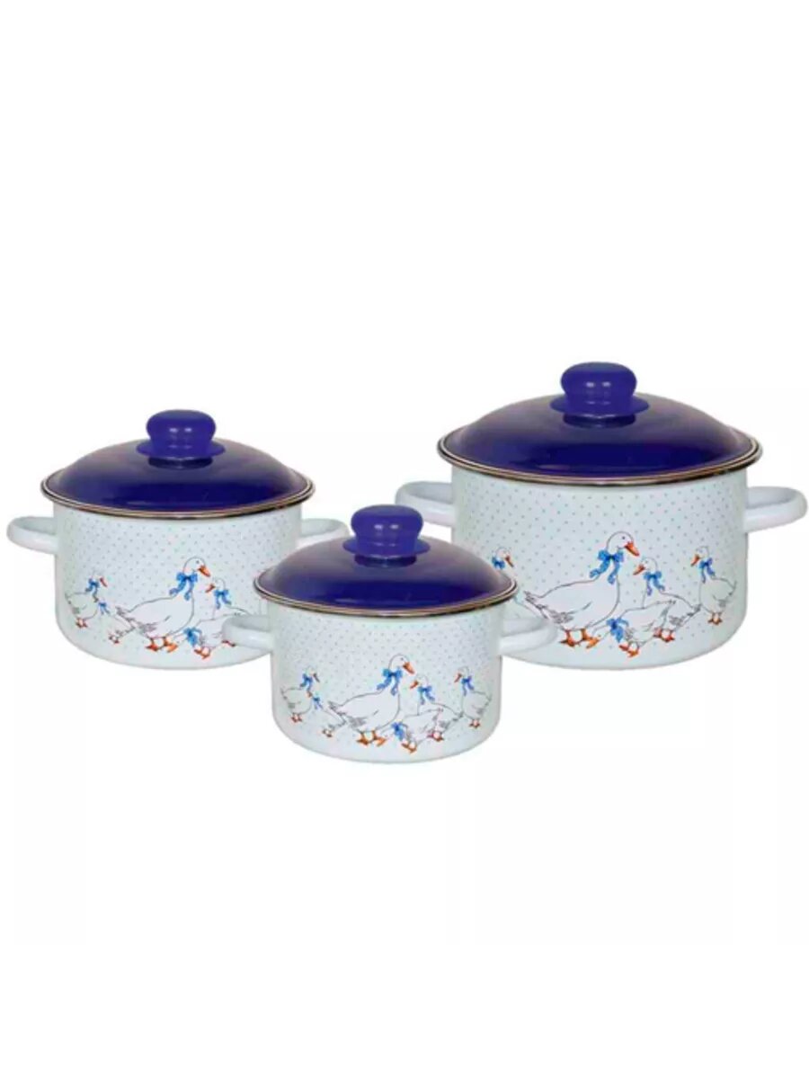 Набор кастрюль 2л, 3л, 5,5л "Гуси"