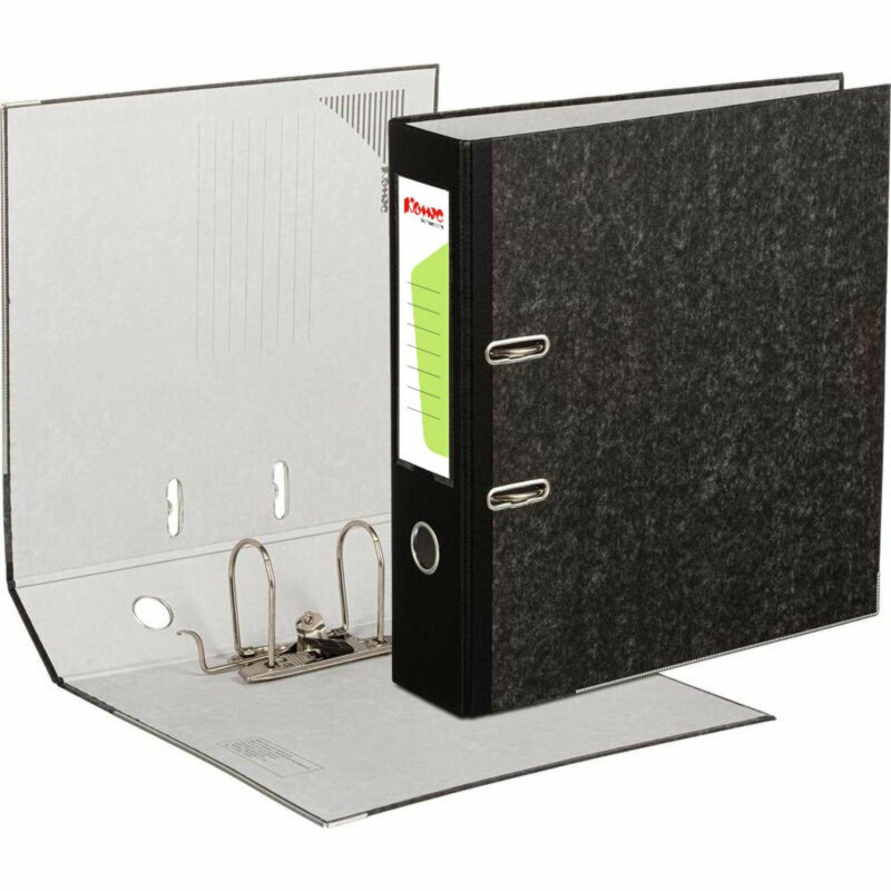 Папка-регистратор с арочн. мехКомус мрам, бум/бум 80мм, чер корш, карм. к, мет. уг, 1017486