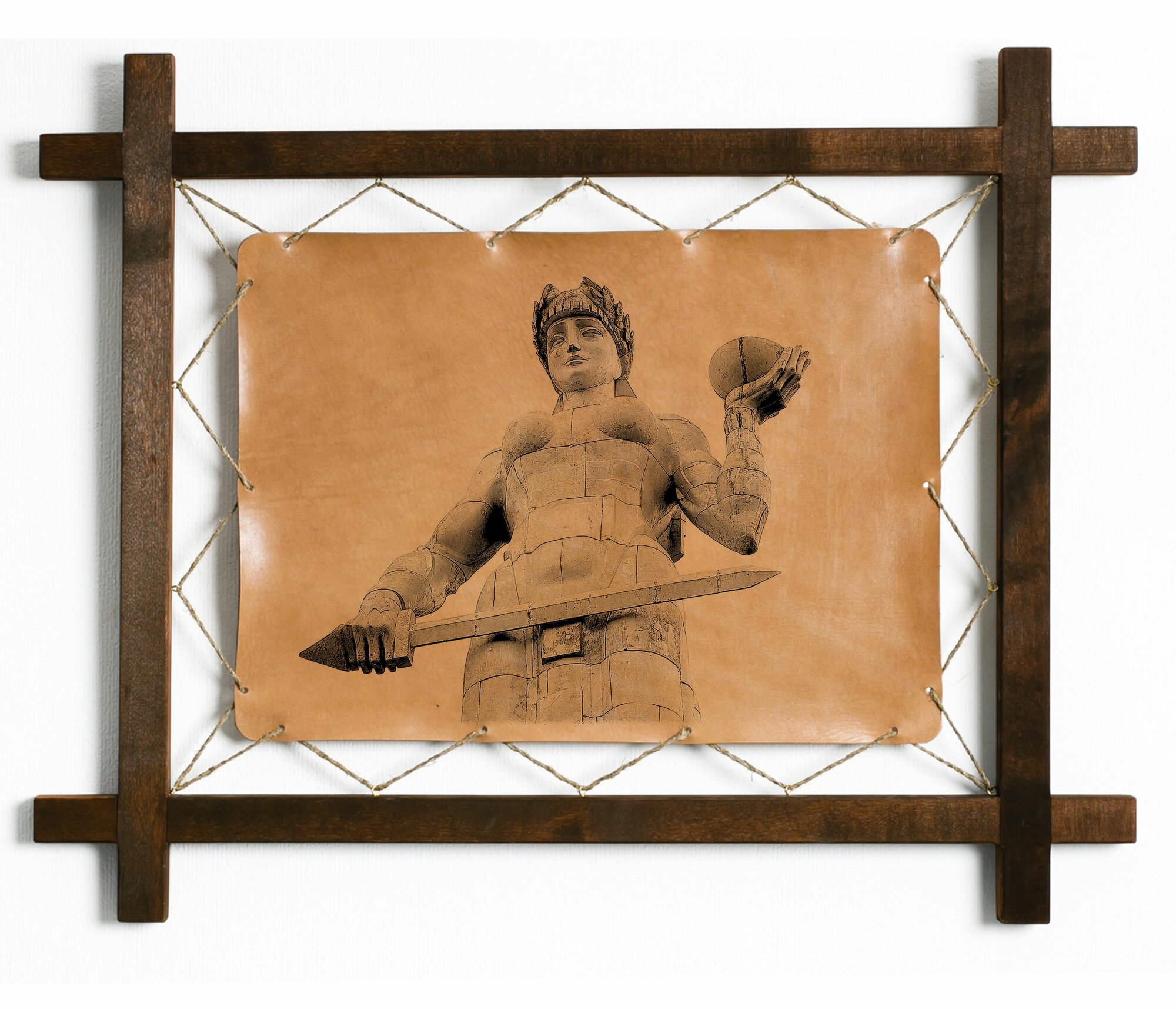 Картина интерьерная, натуральная кожа, "Мать Картли" (Грузия), в деревянной раме, BoomGift