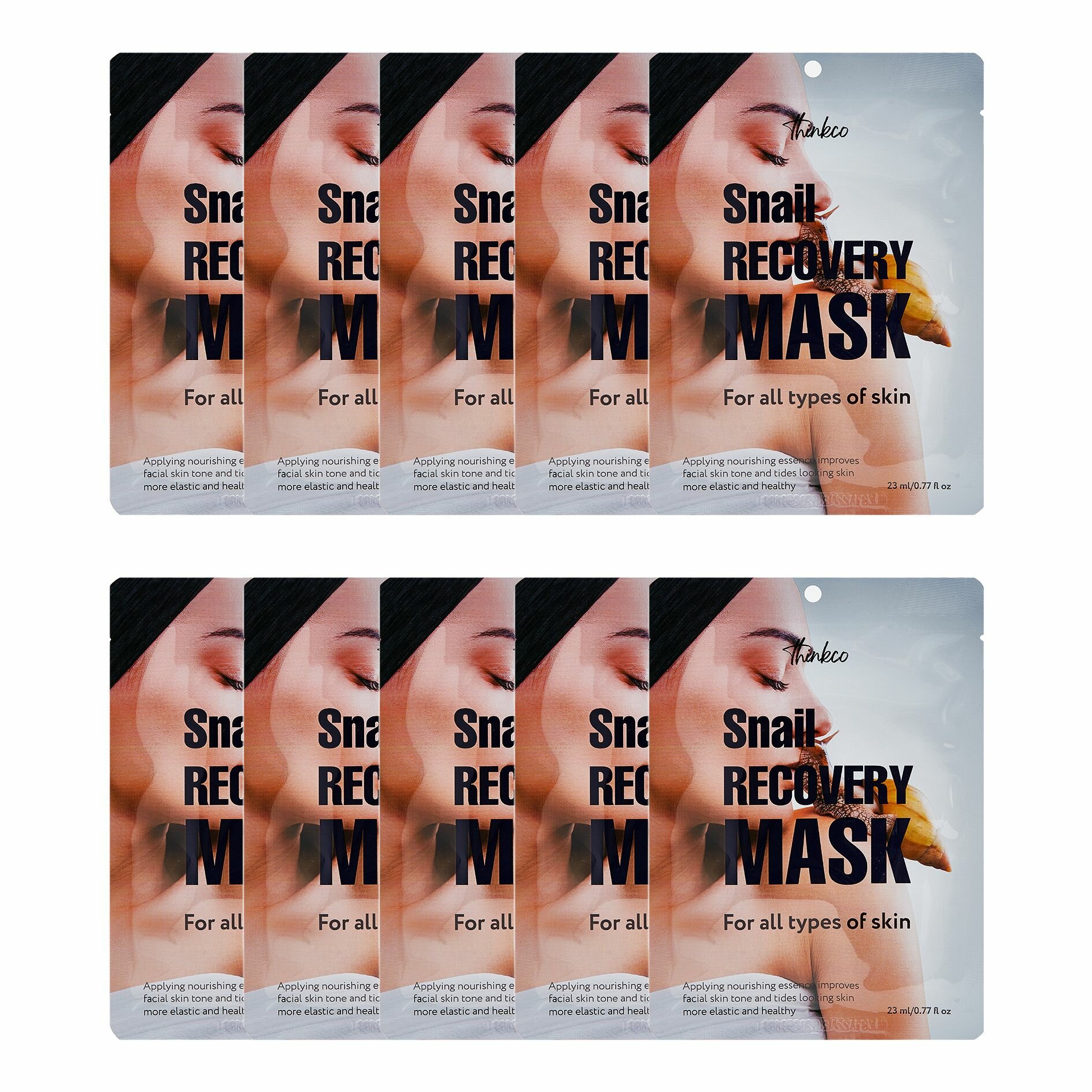 THINKCO Тканевая маска для лица с муцином улитки Snail Recovery Mask (10 шт)