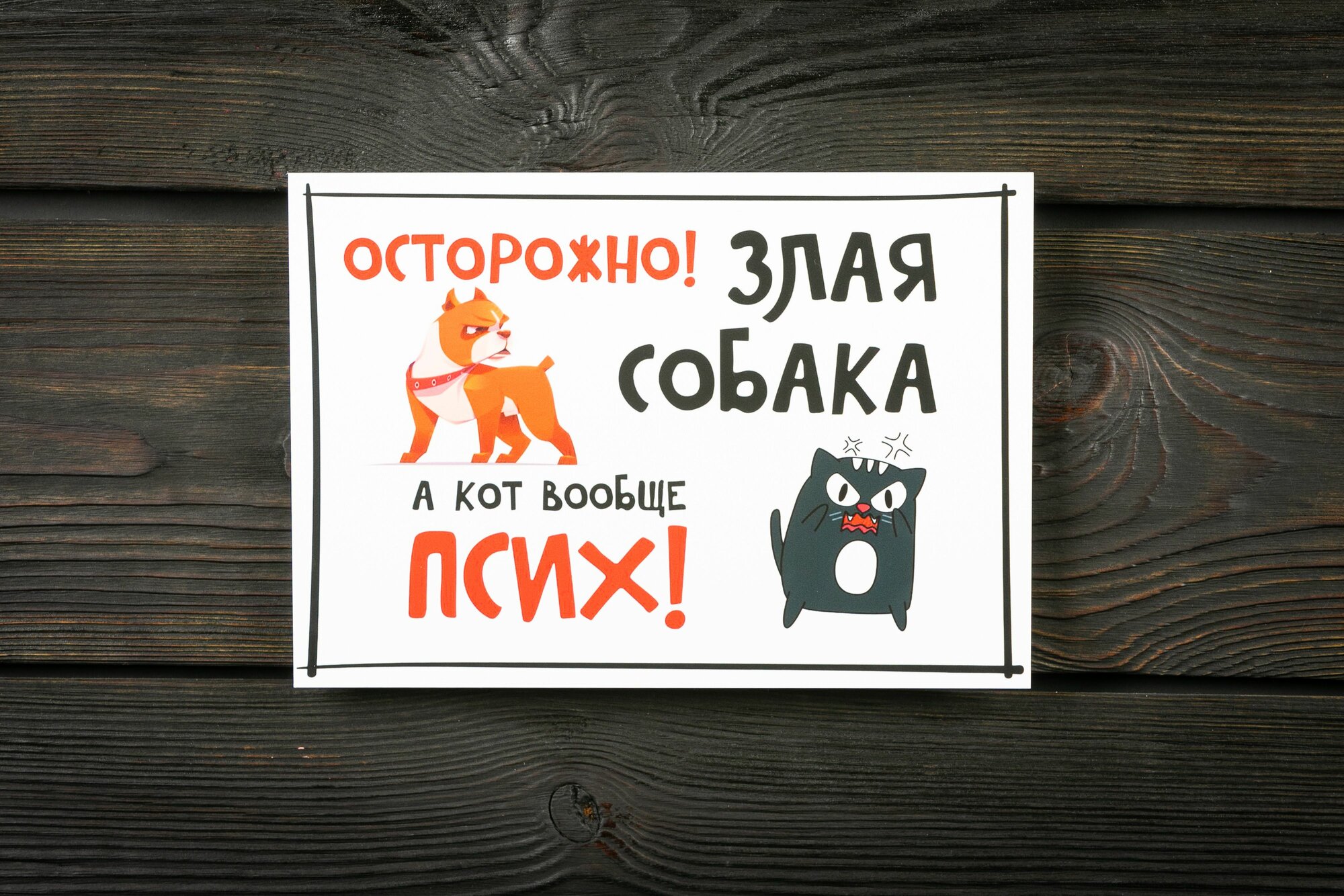 Декоративная табличка "Осторожно! Злая собака, а кот вообще псих"