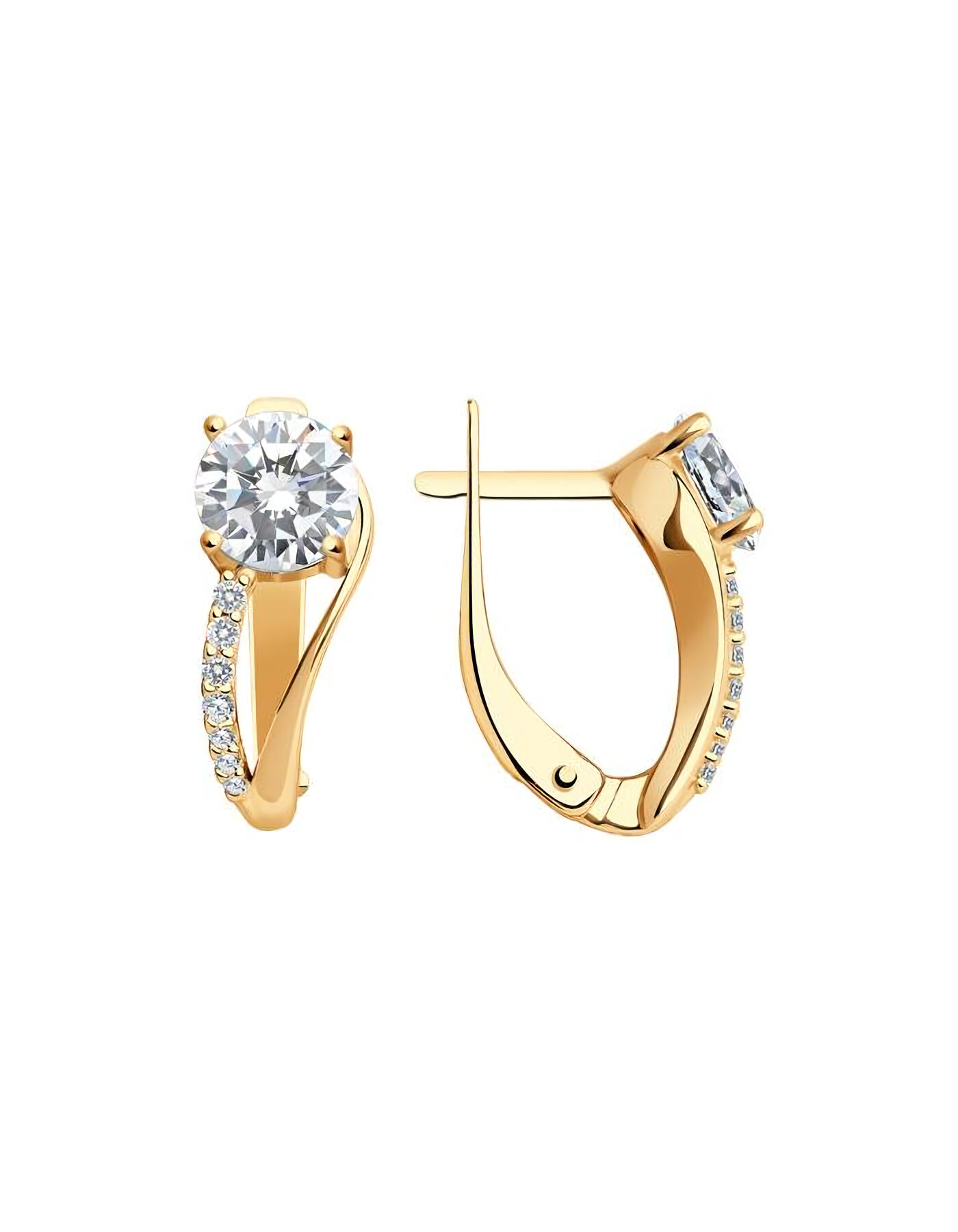 Серьги, серебро, 925 проба, золочение, фианит