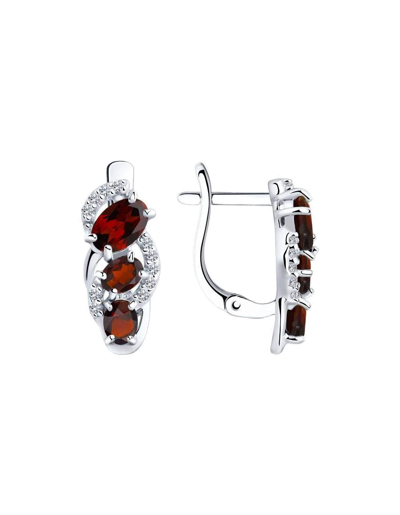 Серьги, серебро, 925 проба, родирование, гранат