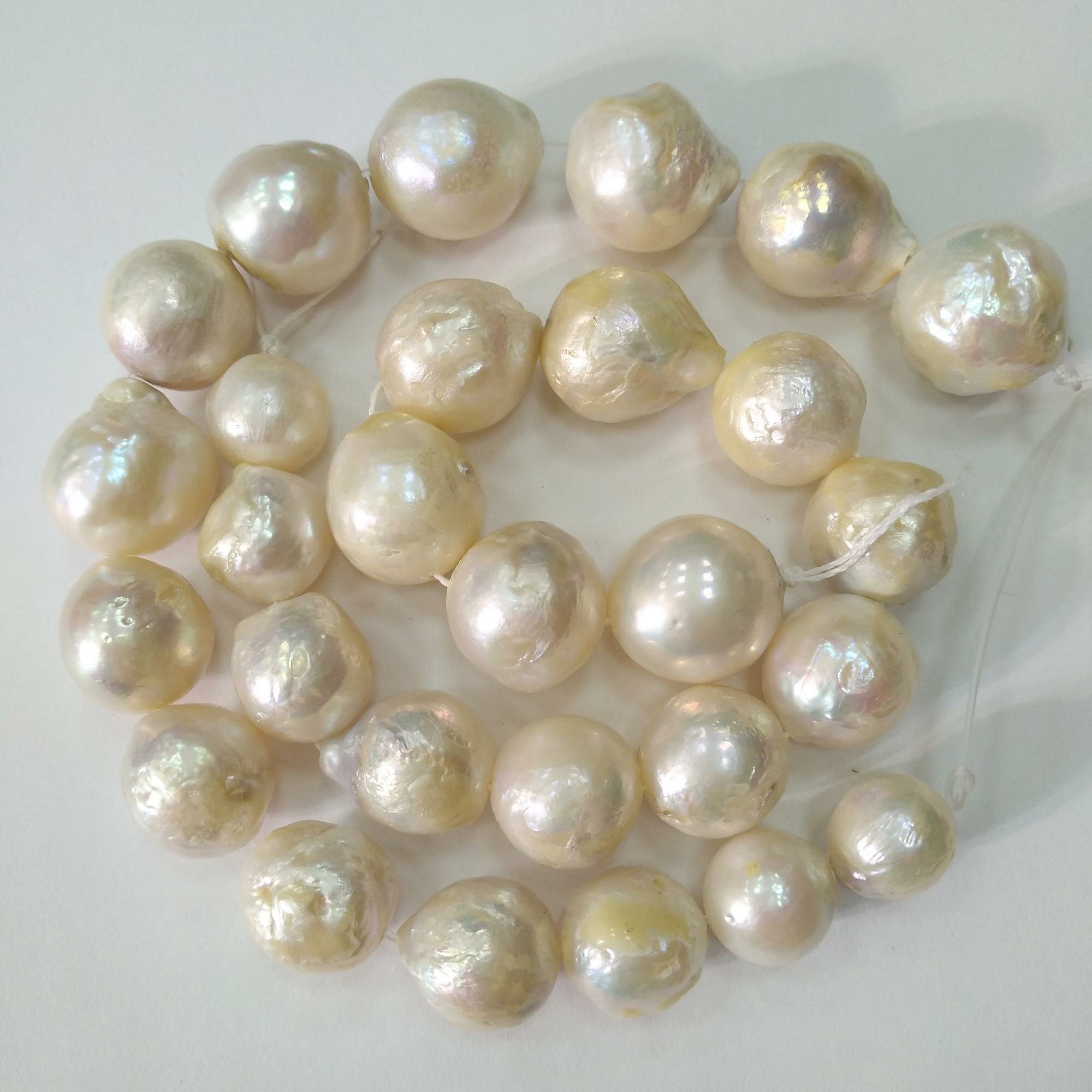 Бусина из жемчуга, 9-16мм, Кеши, круглый неправильной формы, айвори, 14 шт, низка