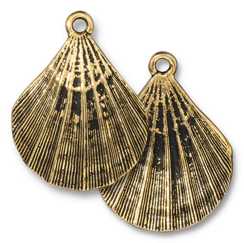 Подвеска, 31х23.5мм, TierraCast, ракушка, базовый материал - оловянный сплав, позолоченная с чернением, 1 шт.
