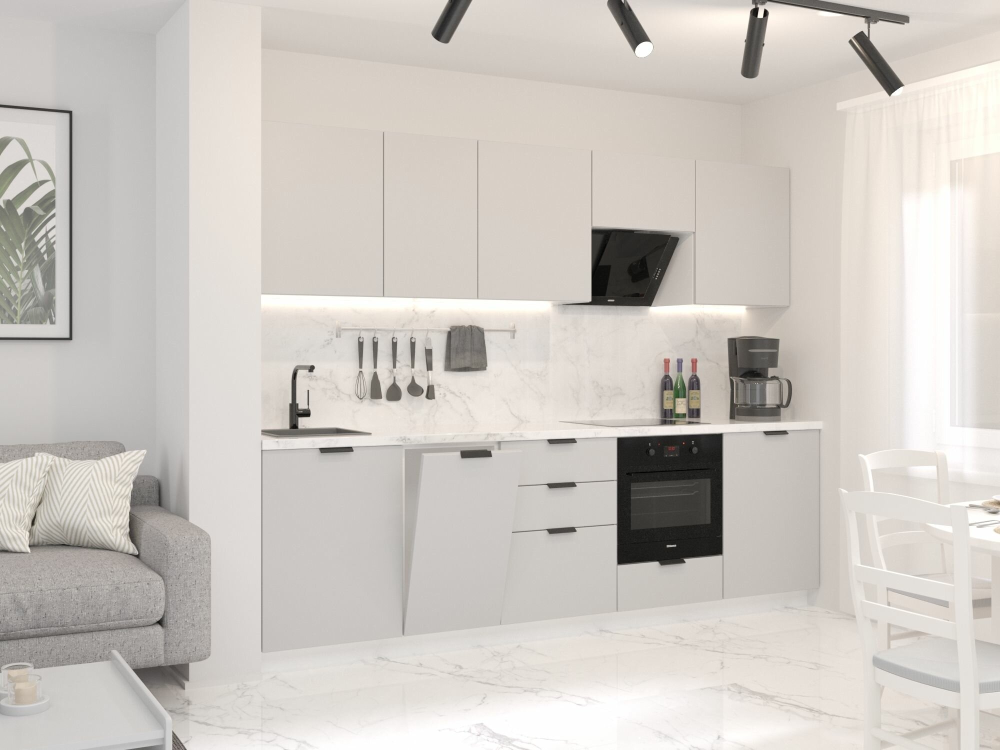 Кухонный гарнитур Фьюжн Silky Light Grey, 2850 мм