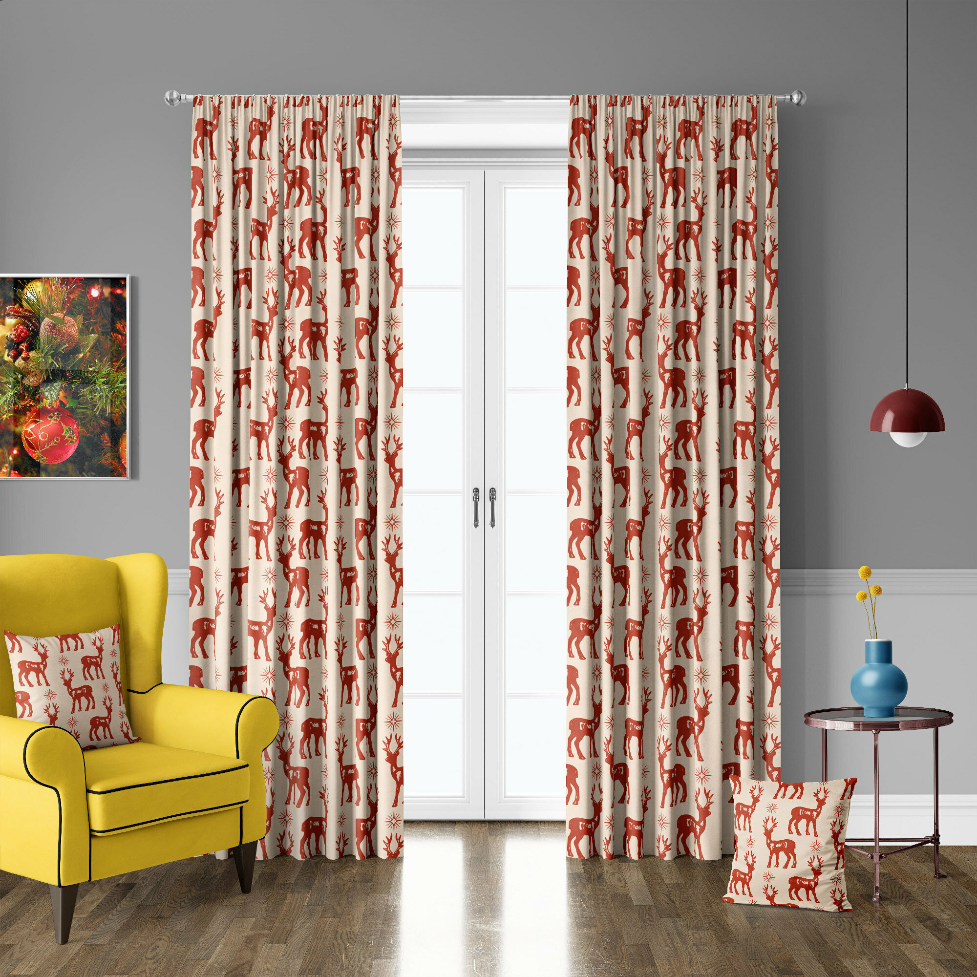 Шторы для комнаты / Новогодние шторы / Фотошторы из ткани габардин 145-260 см 2 шт. /3D шторы / Для гостиной, спальни и кухни