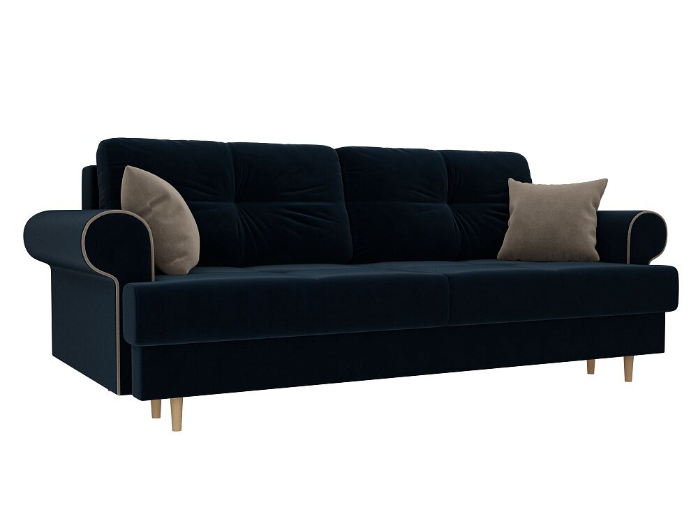 Прямой диван Сплин Синий Велюр, еврокнижка, 225х110х85 см, с ящиком для белья