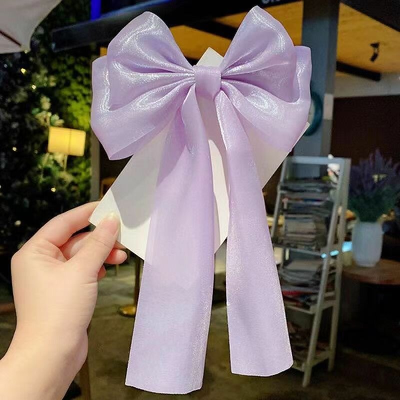 Заколка для волос "Дикая", с бантом, фиолетовая, перламутровый, с пружинным зажимом