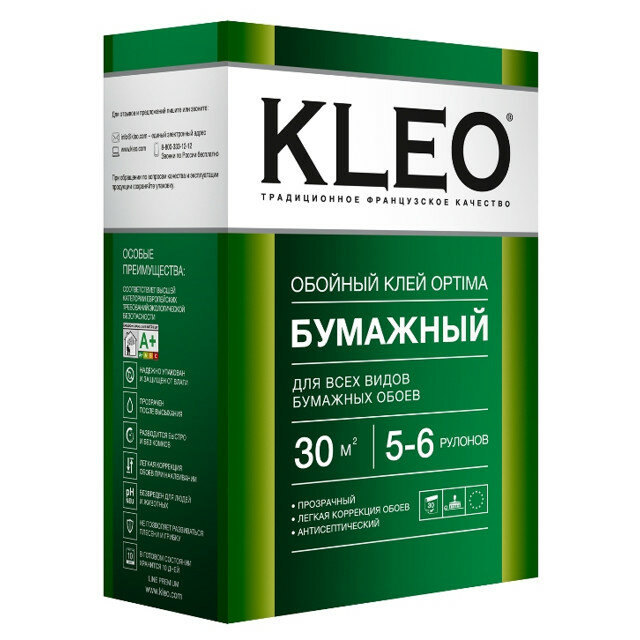 Клей обойный KLEO OPTIMA бумажный 160г, арт.011 OPTIMA 7-9