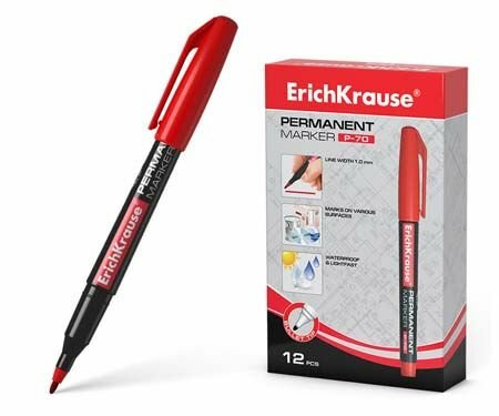 Маркер перманентный Er.Krause P-70 красный 1.00 мм 37075 . Комплект из 12 маркеров