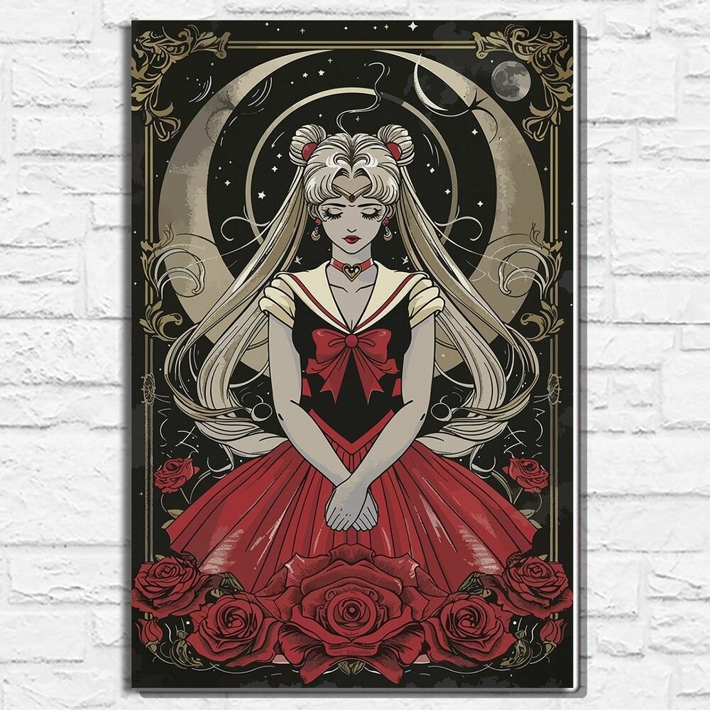 Картина по номерам на холсте аниме Сэйлор Мун (таро, карты, Sailor Moon) - 15136 В 60x40