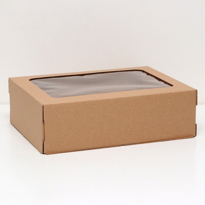 Коробка под торт с окном, крафт, 30×40×12 см