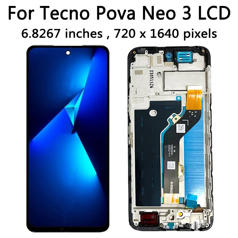 IPS 6,82 "ЖК-дисплей для Tecno Pova Neo3 рамка дисплея для Infinix Tecno Pova Neo 3 Black With Frame